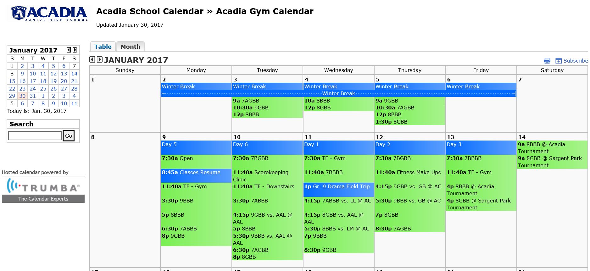 Athletics Calendar